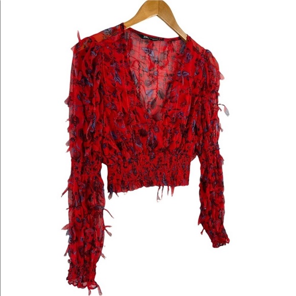 Zara | Tops | Zara Fringe Red Top | Poshmark
